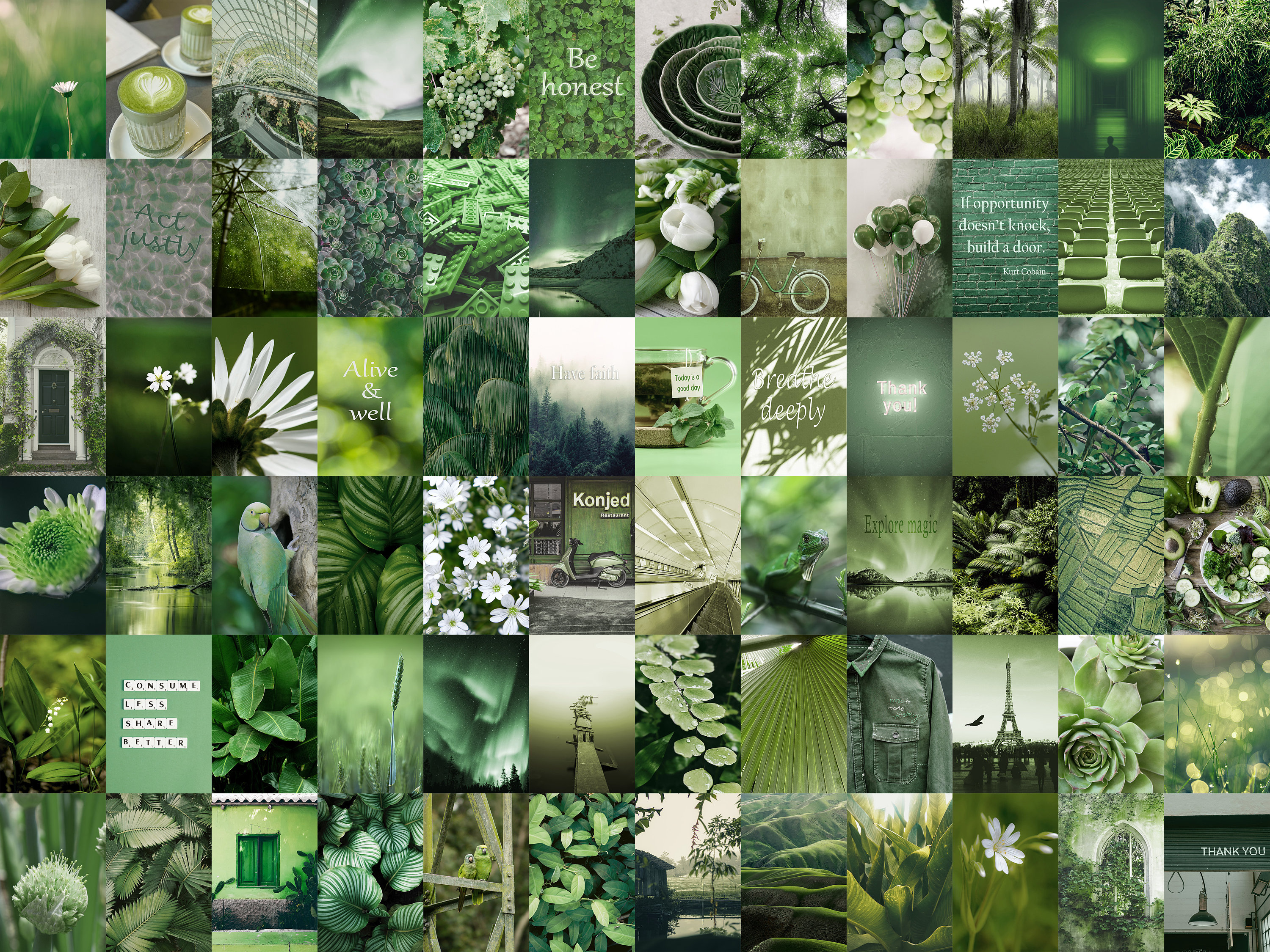 150 PCS Wall Collage Kit Green Wall Art Printable Cubicle Wall Decor ...