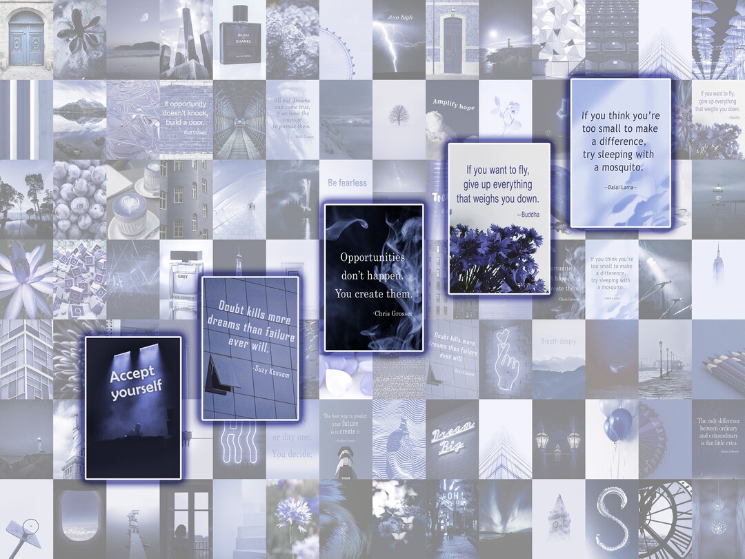 Indigo Blue Wall Collage Kit 100 PCS Uplifting Quates Dorm Decor for ...