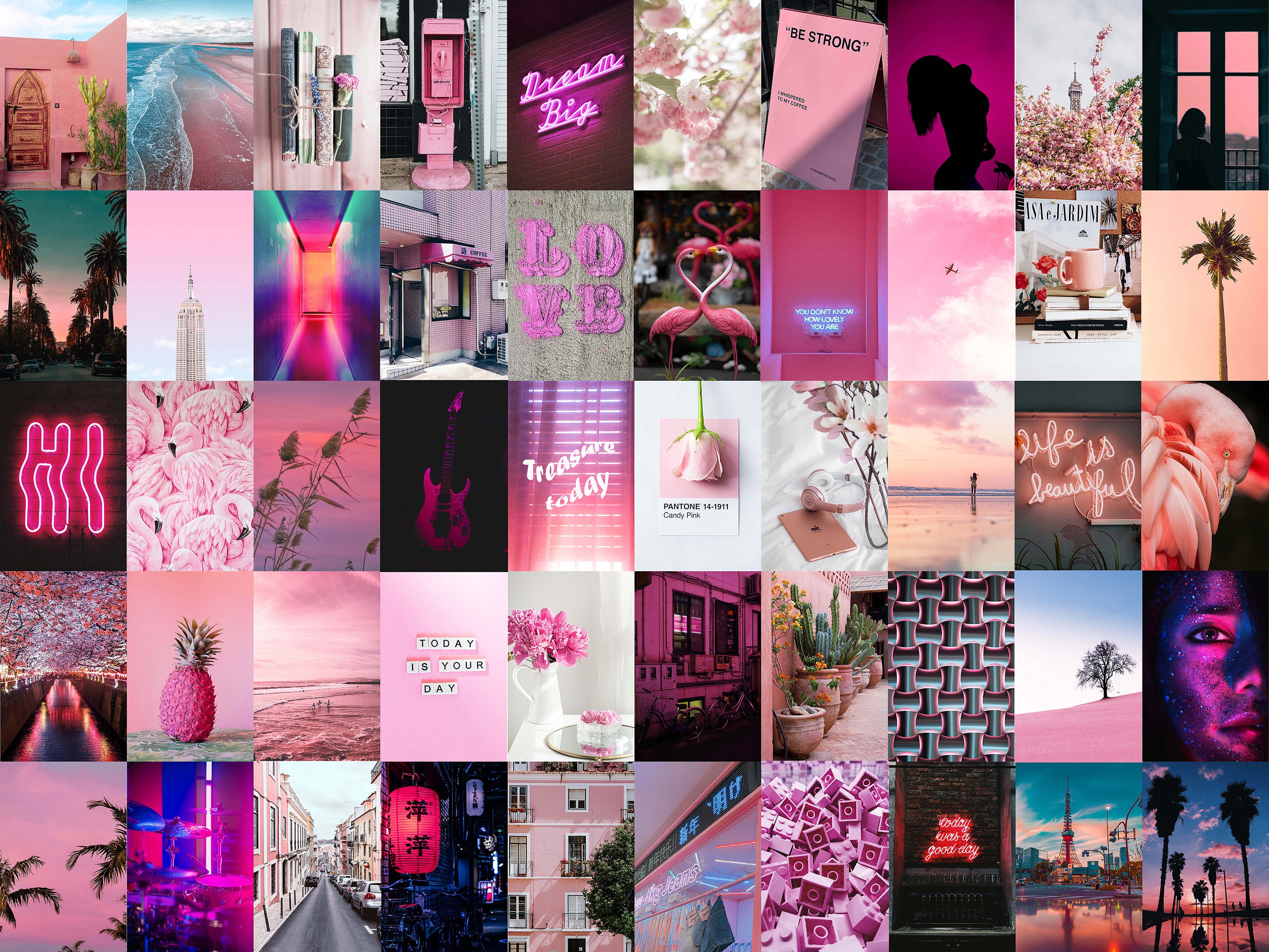 Pink Wall Collage Kit Teenage Girl College Apartment Decor Neon Pink ...