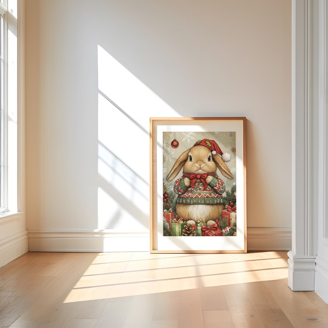 Holland Lop Bunny in an Ugly Christmas Sweater Pet Print Nursery Decor ...