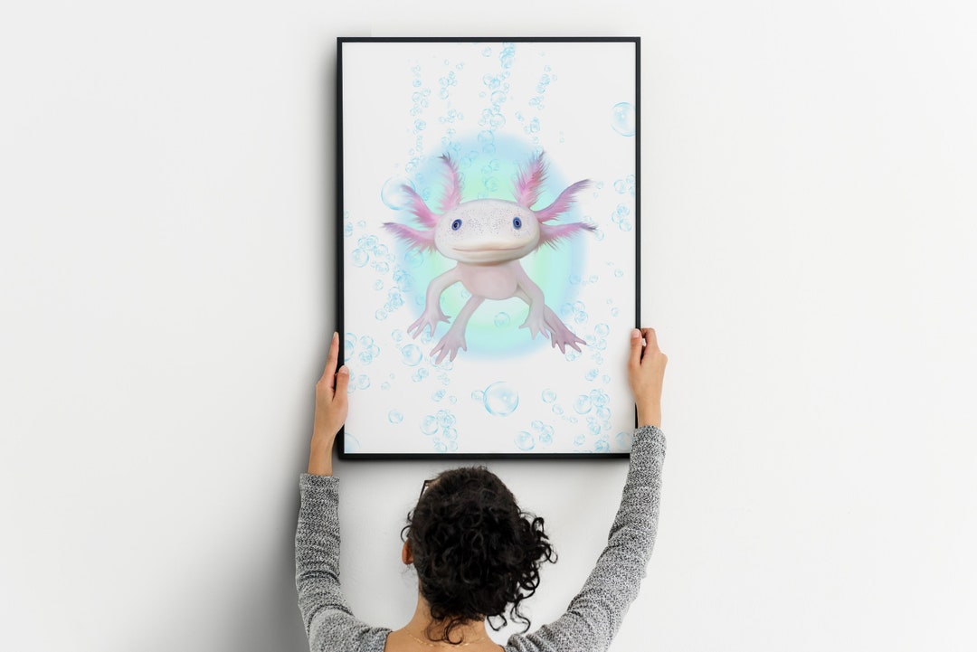 Cute Axolotl Print 11"x14" Handmade Poster Marine Creatures Wall Art ...