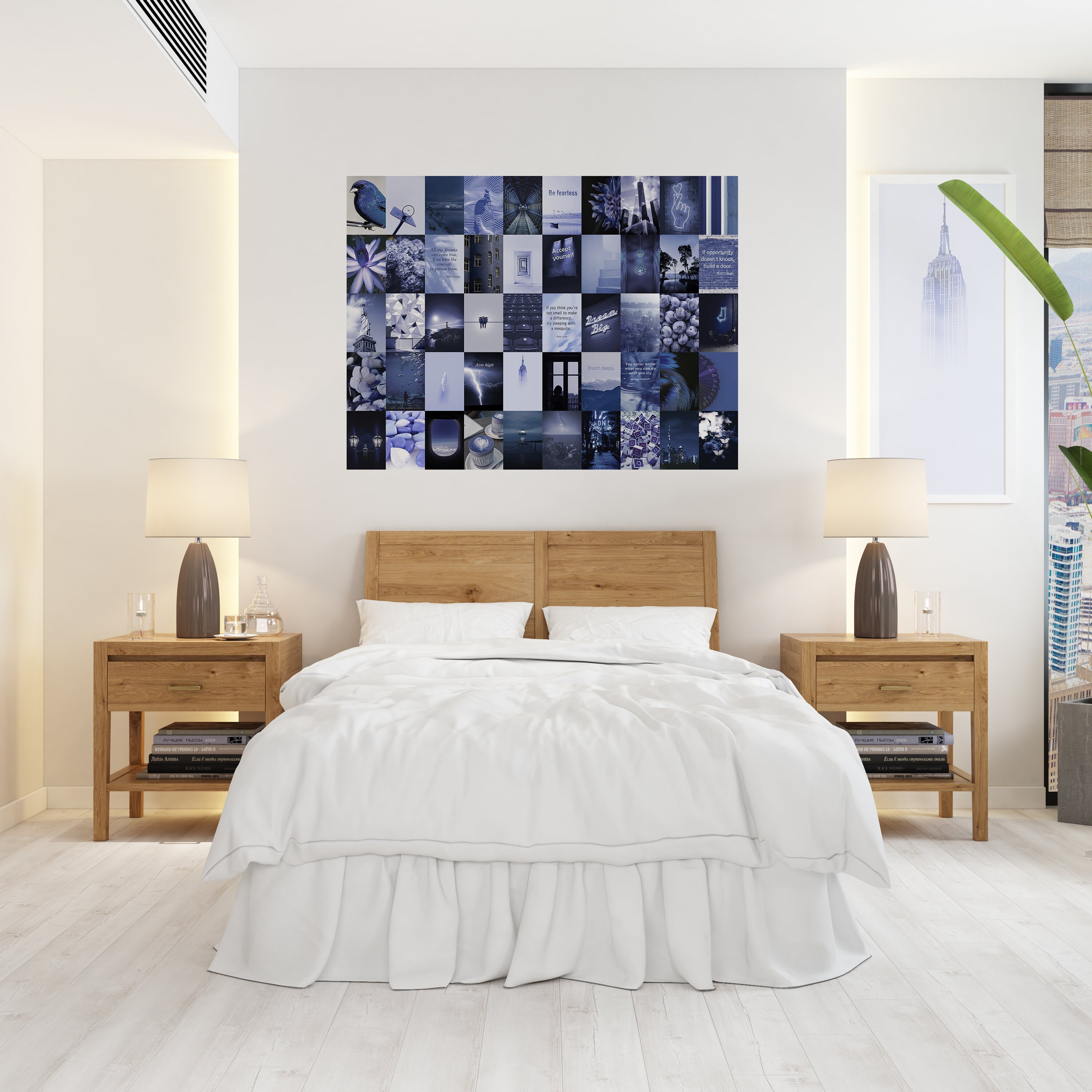 Indigo Blue Wall Collage Kit 50 PCS College Apartment Decor Cubicle ...
