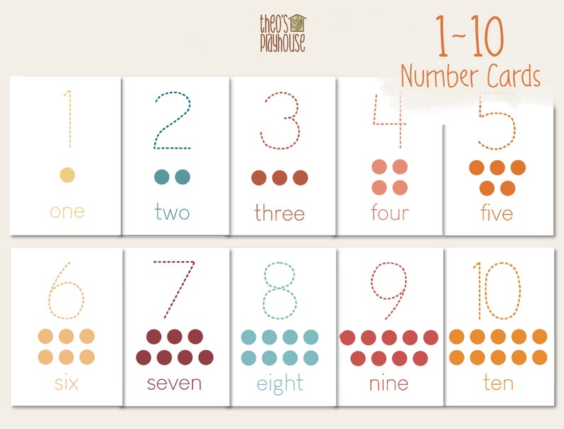 1-10 Neutral Number Cards Digital Download Montessori - Etsy