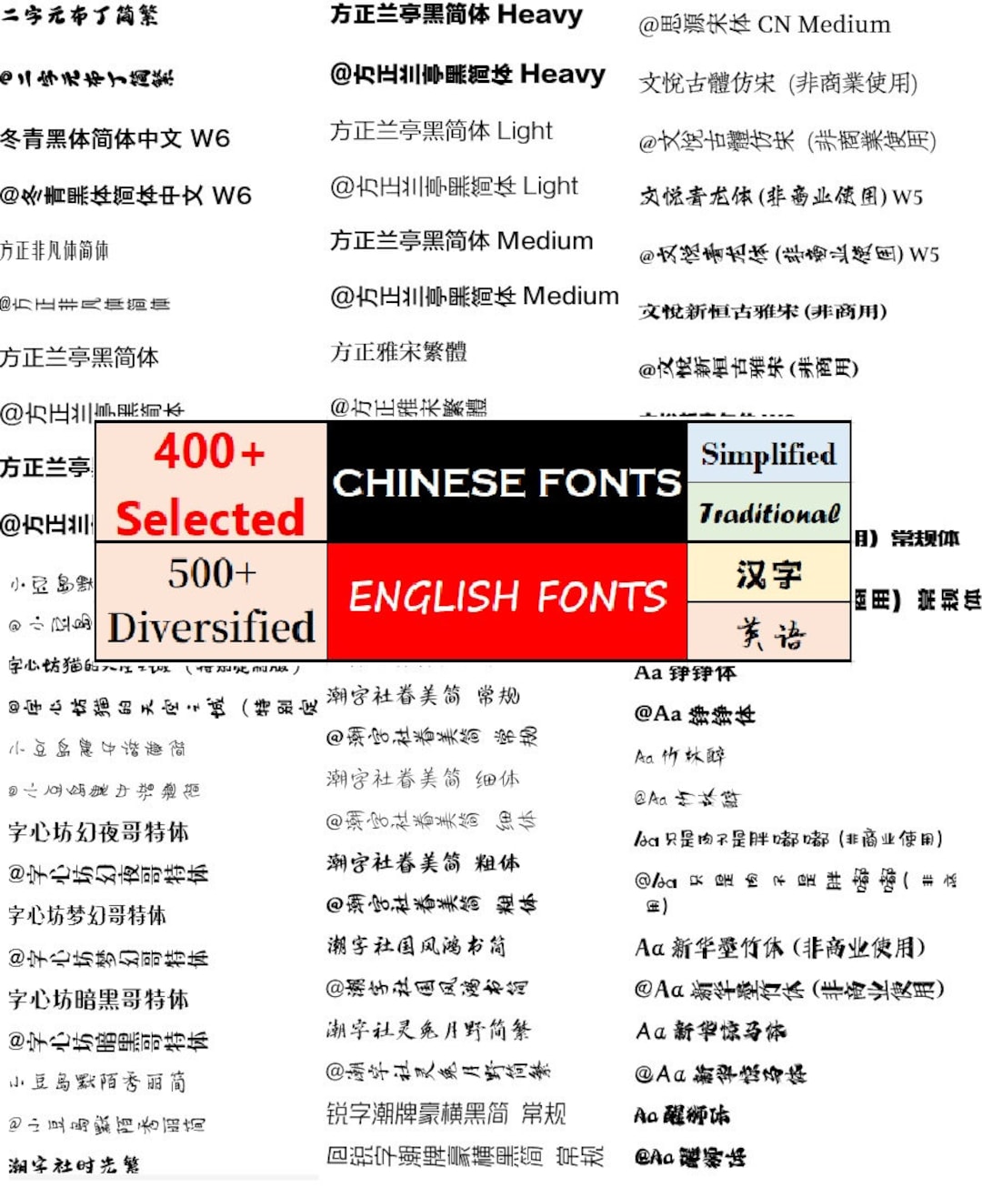900+ Font Collection Premium Bundle, 400 Chinese Font & 500 English ...