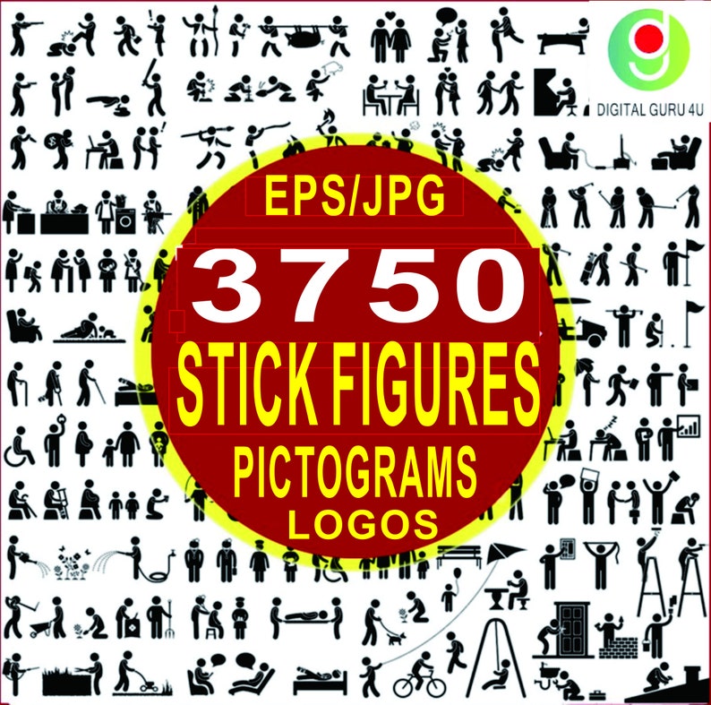 3850 Man Icon Stick Figure Pictogram Collection EPS & JPG, Iconic ...