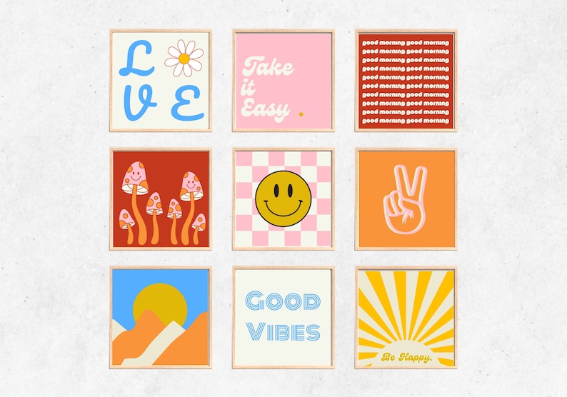 RETRO BOHO Square Prints - Set of 9 - Multi Color - 5x5 6x6 and 7x7 - Etsy