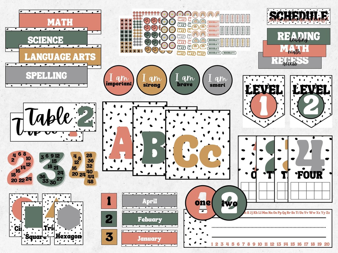 Cute Modern Dalmatian Print Digital Elementary Classroom Decoration Set ...