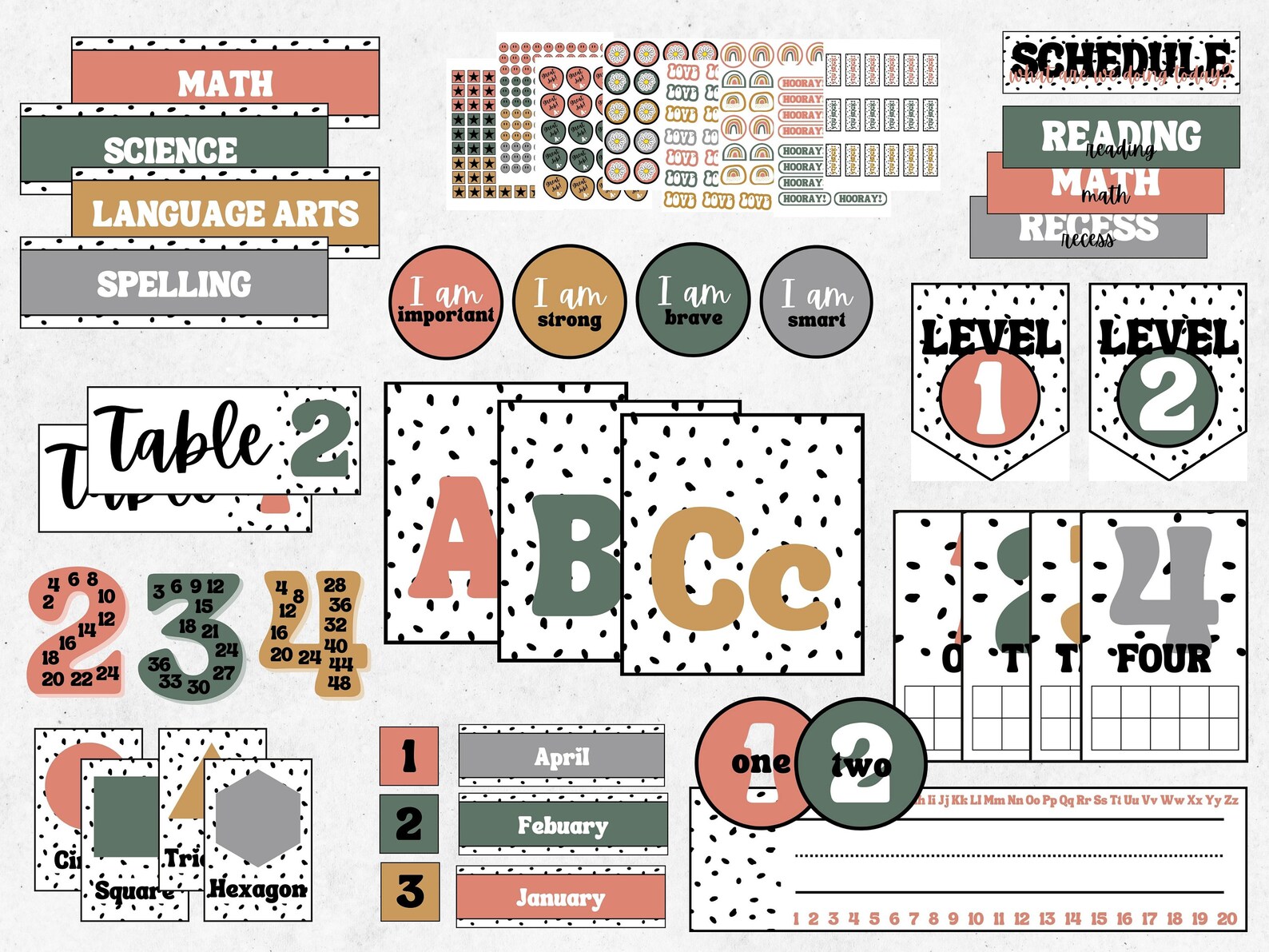 Cute Modern Dalmatian Print Digital Elementary Classroom Decoration Set ...