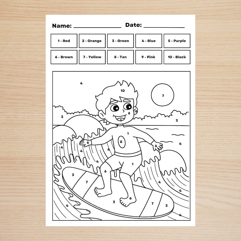 Summer Kids Elementary Color by Number Coloring Pages (set of 4) - Etsy