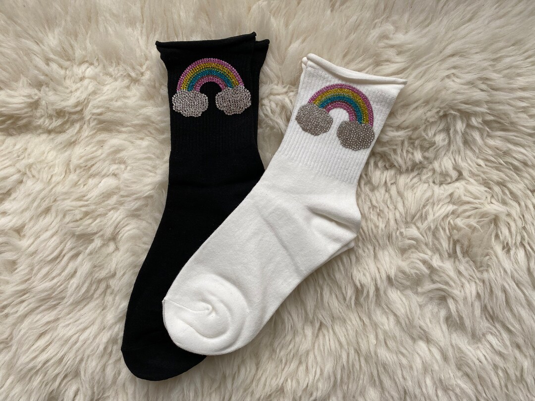 Cute Socks With Glitter Rainbow Made of Rhinestones - Etsy