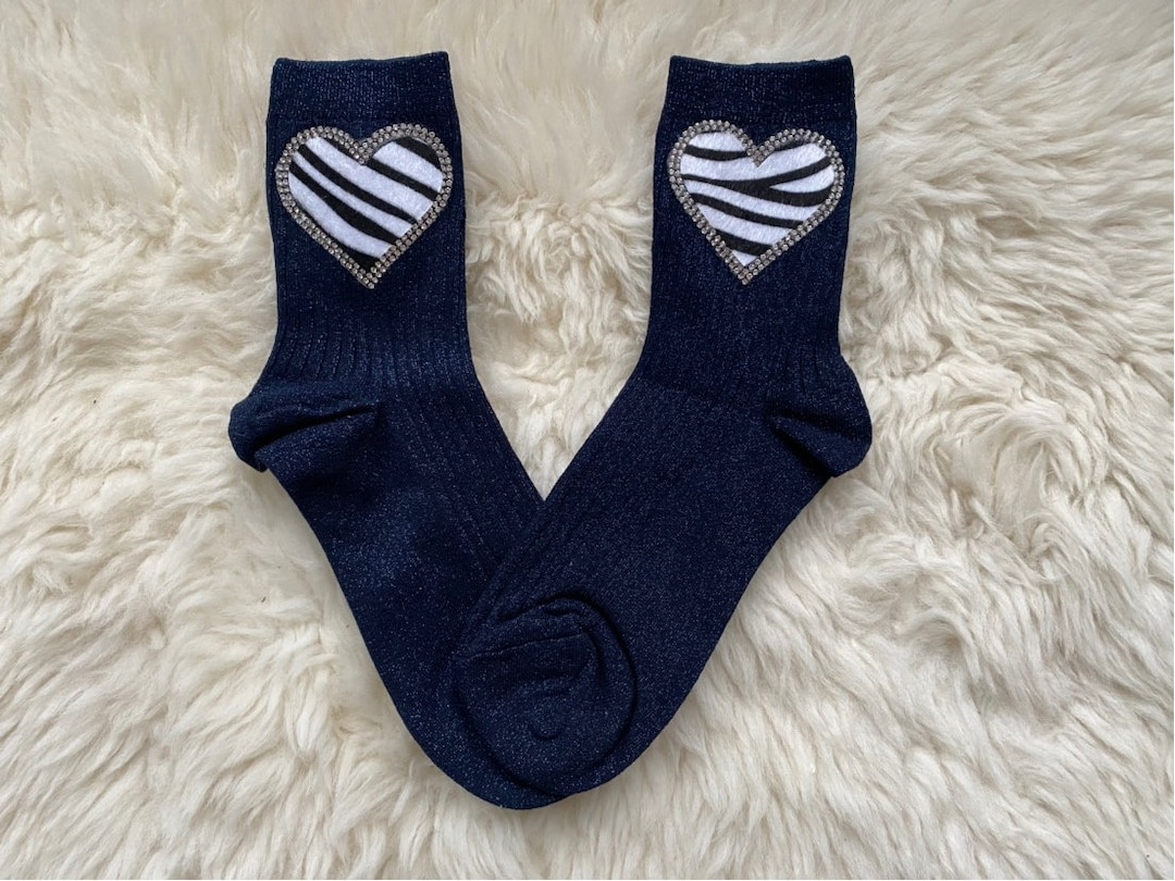 Super Cute Dark Blue Glitter Socks With a Noble Heart in a - Etsy