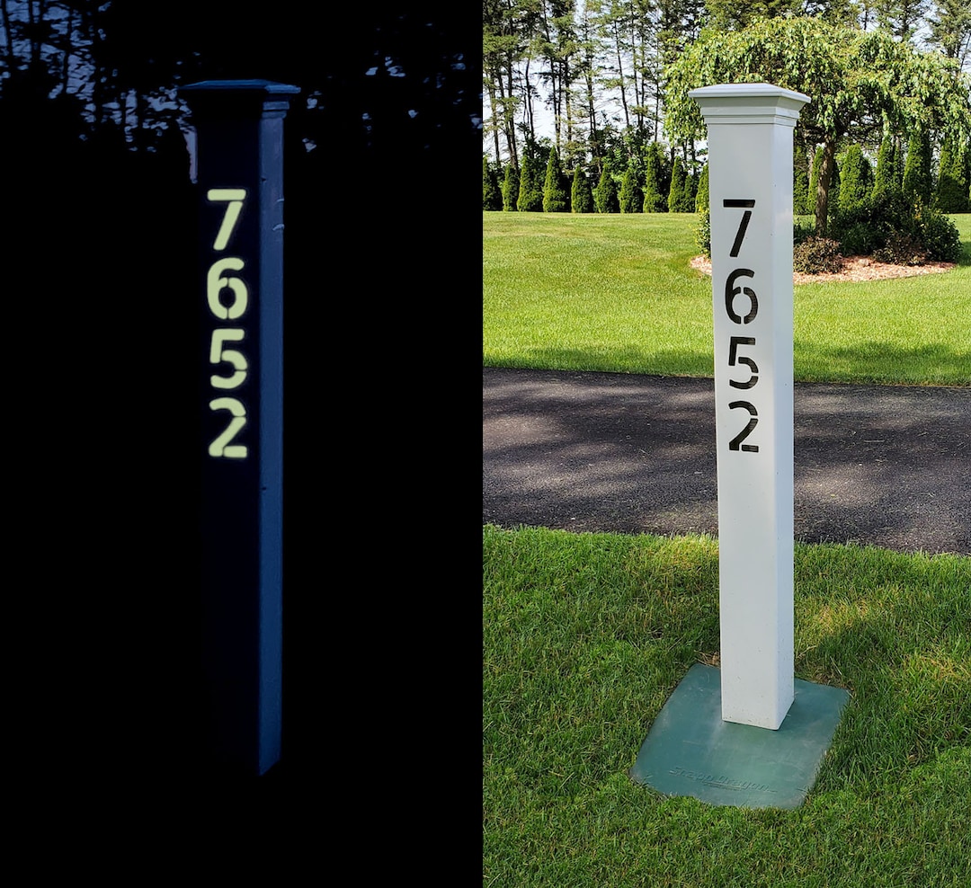 Solar Powered LED Address Post, Large 5 X 5 X 48" PVC With 4" Numbers ...