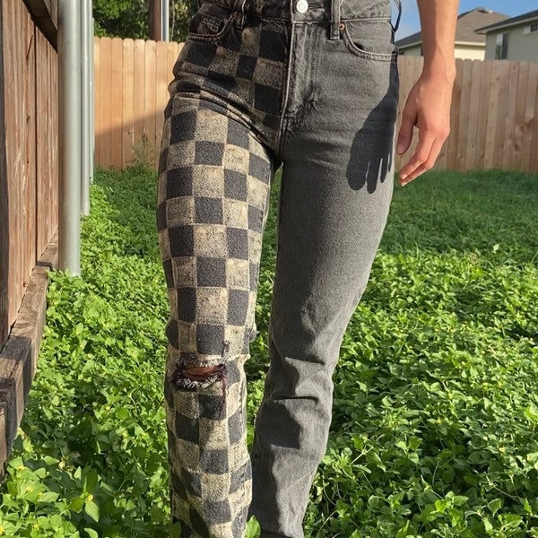 Checkered Jeans - Etsy