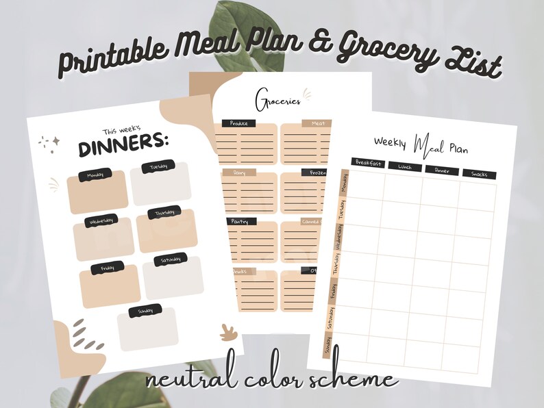 Printable Meal Plan & Grocery List Family Organization - Etsy