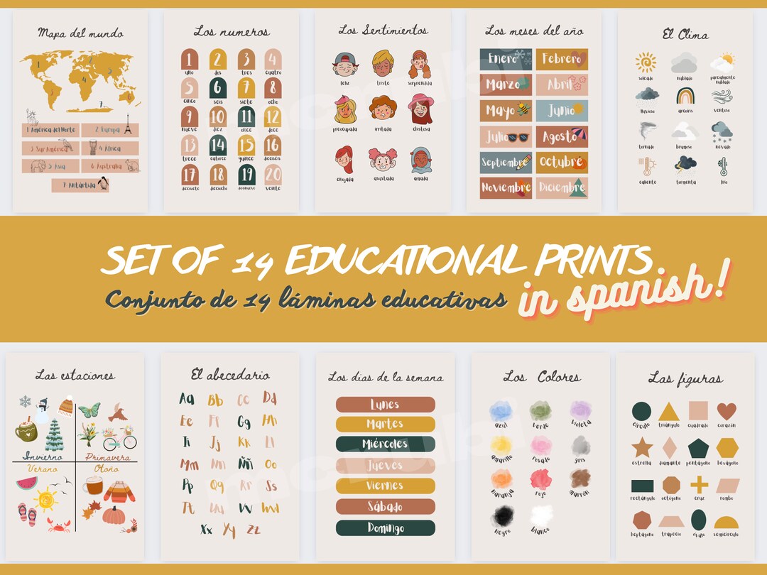 Set of 14 Spanish Educational Prints Juego De 14 Imprimibles Educativos ...