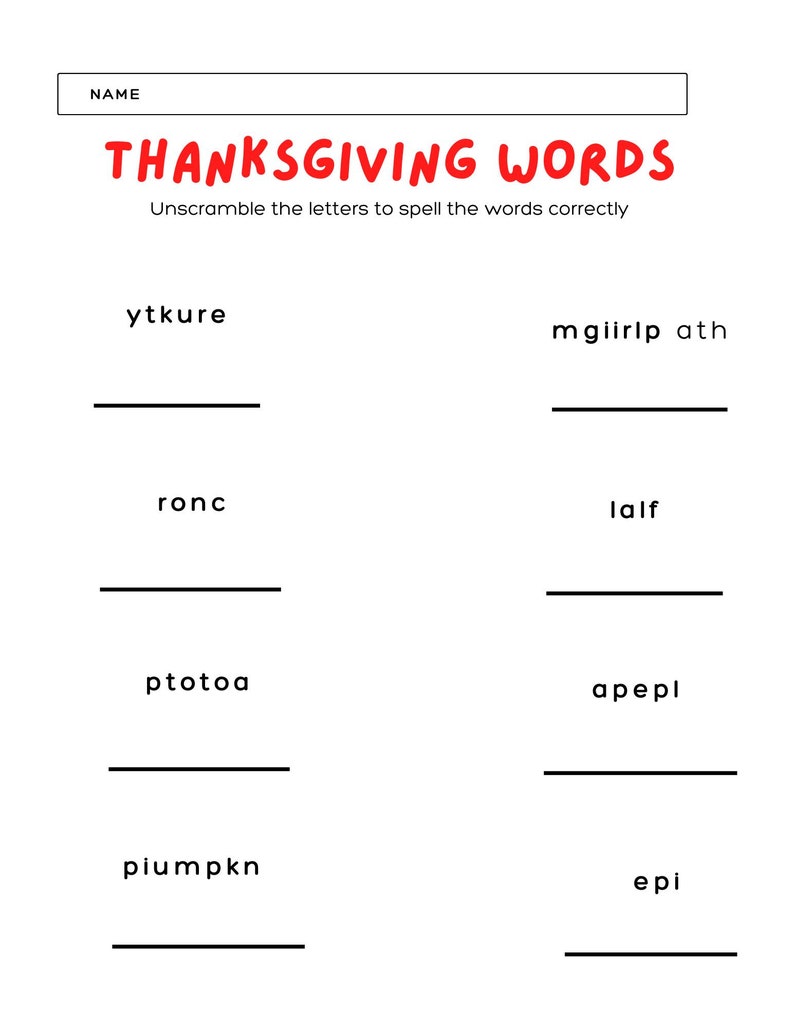 Thanksgiving Word Scramble Thanksgiving Printable Games - Etsy