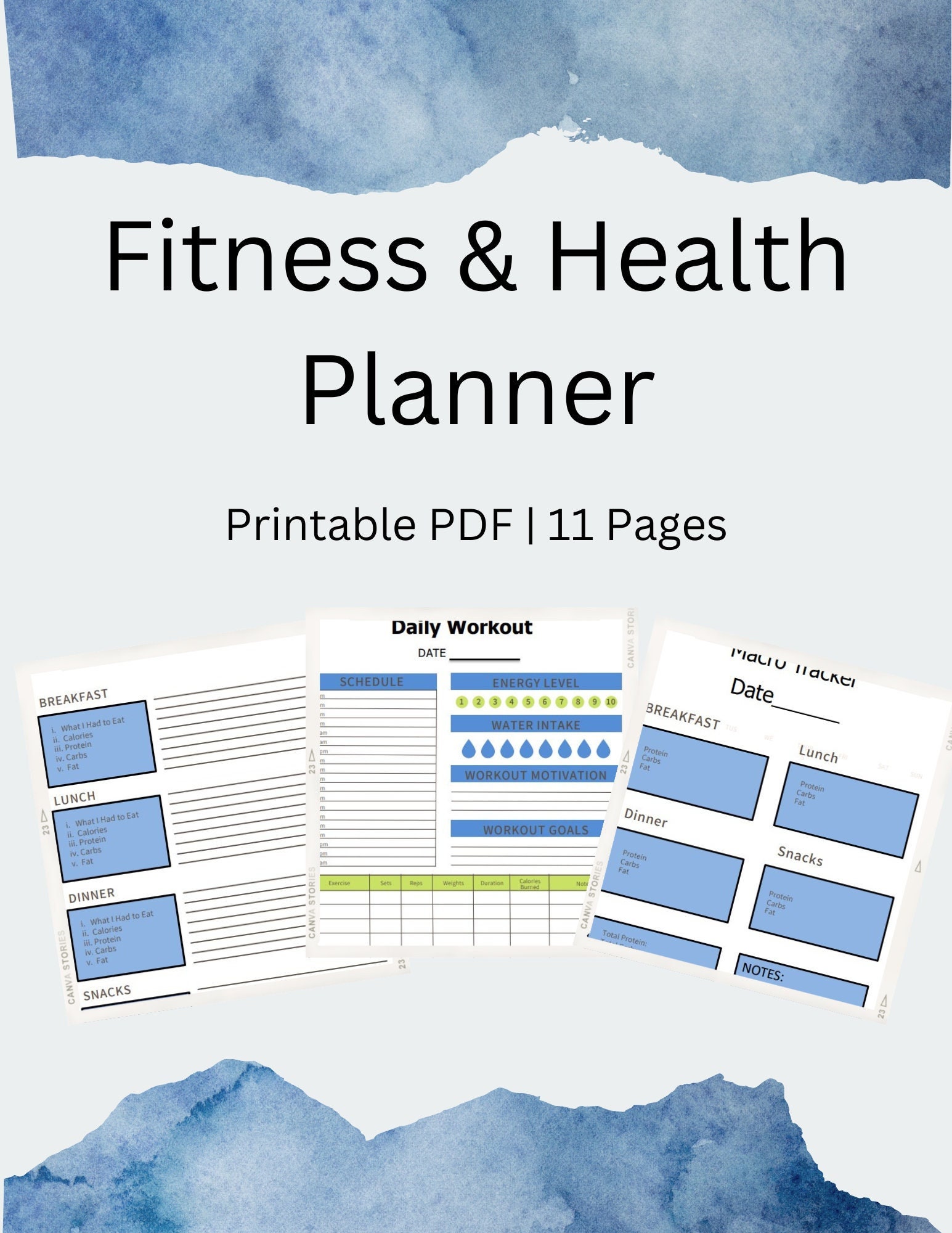 Printable Fitness and Health Planner, Health and Wellness Tracker, Log ...