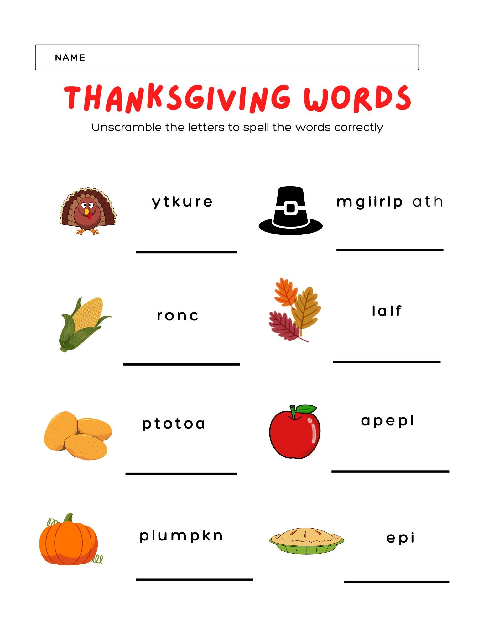 Thanksgiving Word Scramble Thanksgiving Printable Games - Etsy