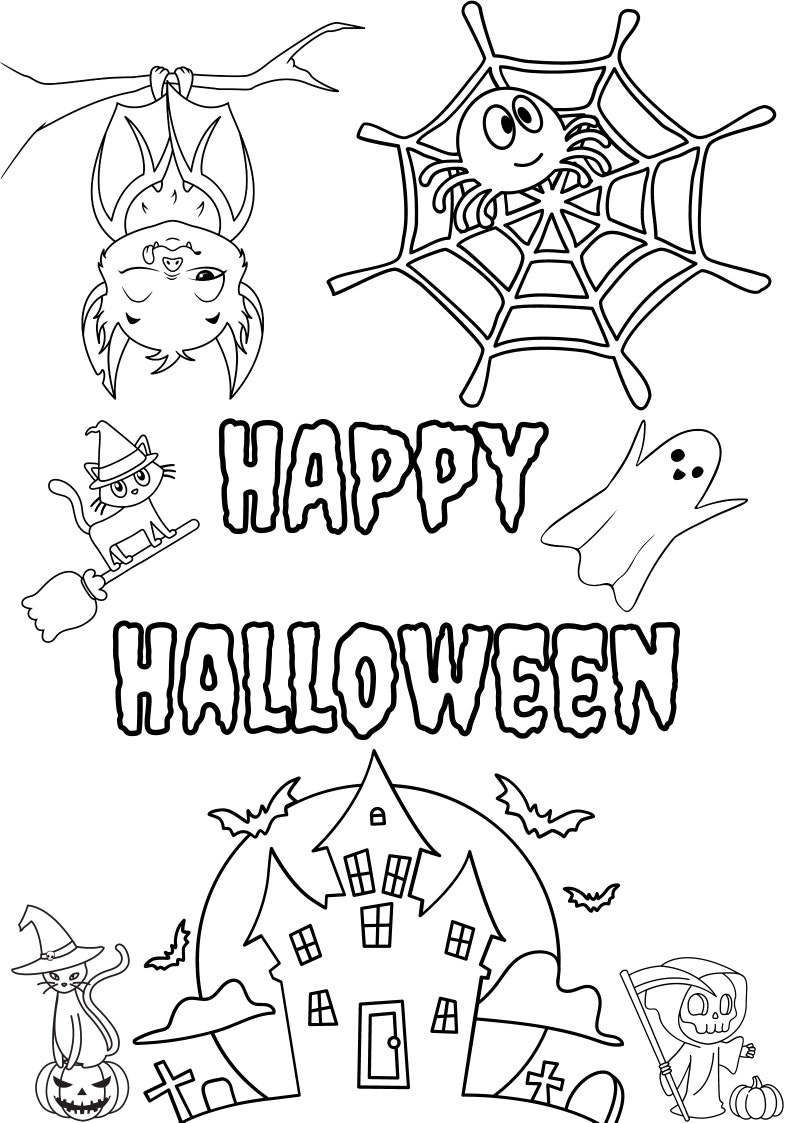 Halloween Children's Coloring Page Happy Halloween digital Download - Etsy