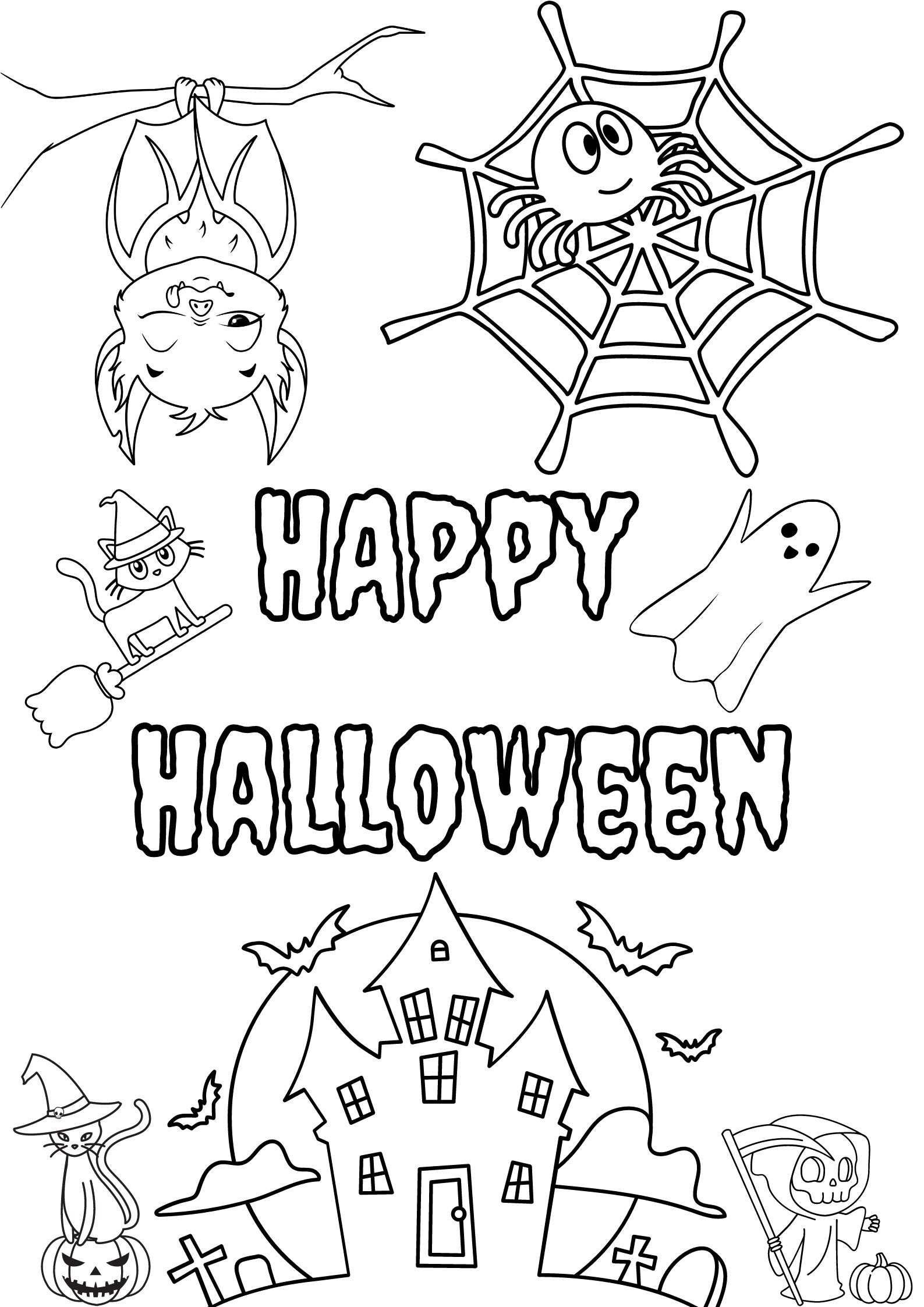 Halloween Children's Coloring Page Happy Halloween digital Download - Etsy