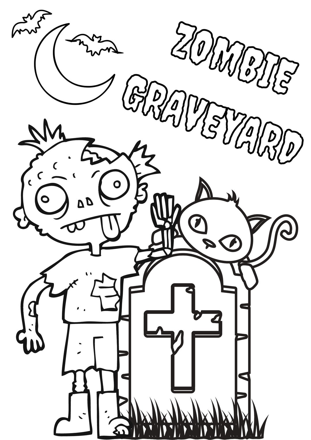 Halloween Children's Coloring Page Zombie Graveyard digital Download - Etsy