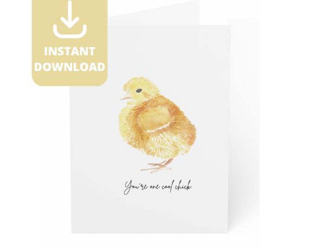 Cool Chick Valentine's Day Card, Handmade Watercolor Digital Download ...