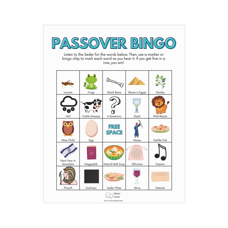 10 Printable Passover Bingo Cards | Children's Passover Activity Kit ...