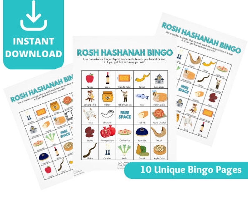 10 Printable Rosh Hashanah Bingo Cards | Children's Rosh Hashanah ...