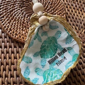 Green Turtle Oyster Shell Ring Dish or Hanging Ornament - Etsy