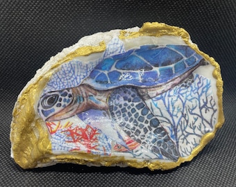 Green Turtle Oyster Shell Ring Dish or Hanging Ornament - Etsy