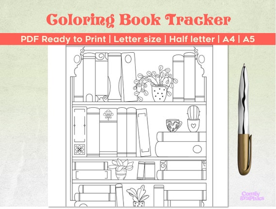 Coloring Book Tracker Bookshelf Coloring Printable - Etsy UK
