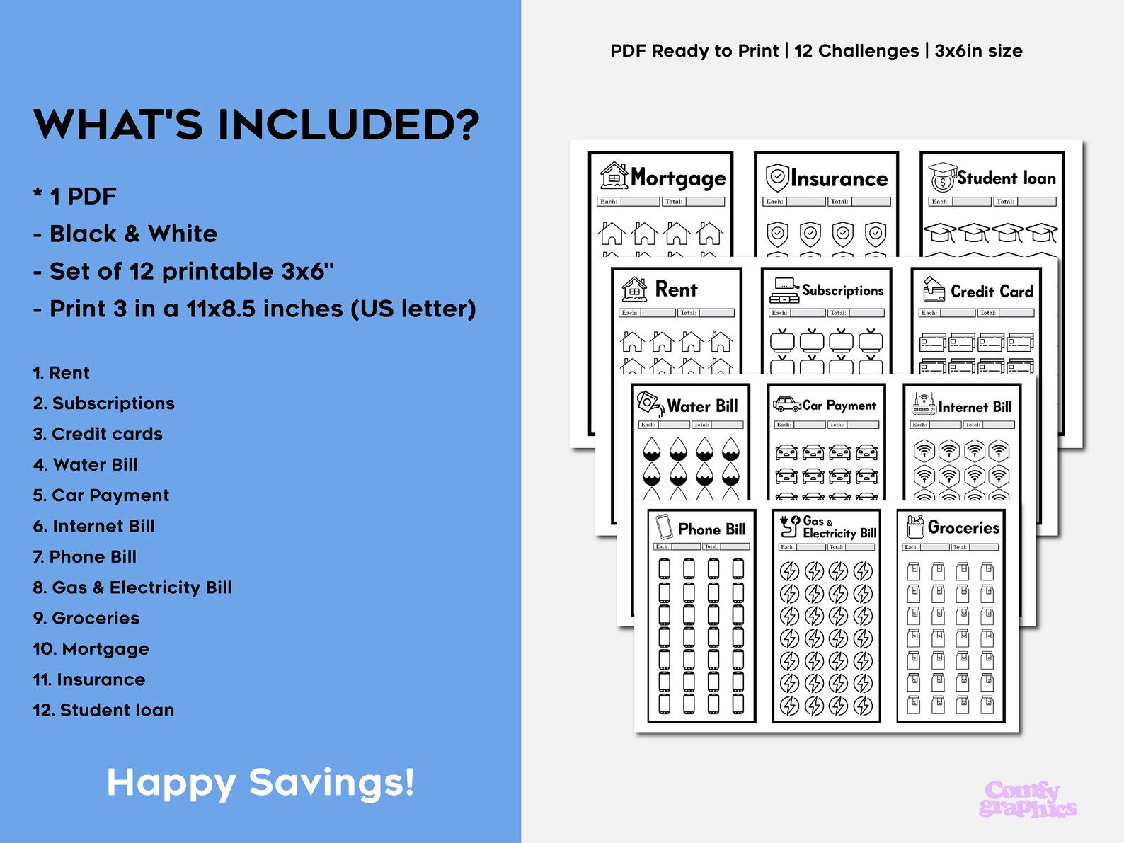 Bills Savings Bundle Challenge Trackers Monthly Savings Challenge ...