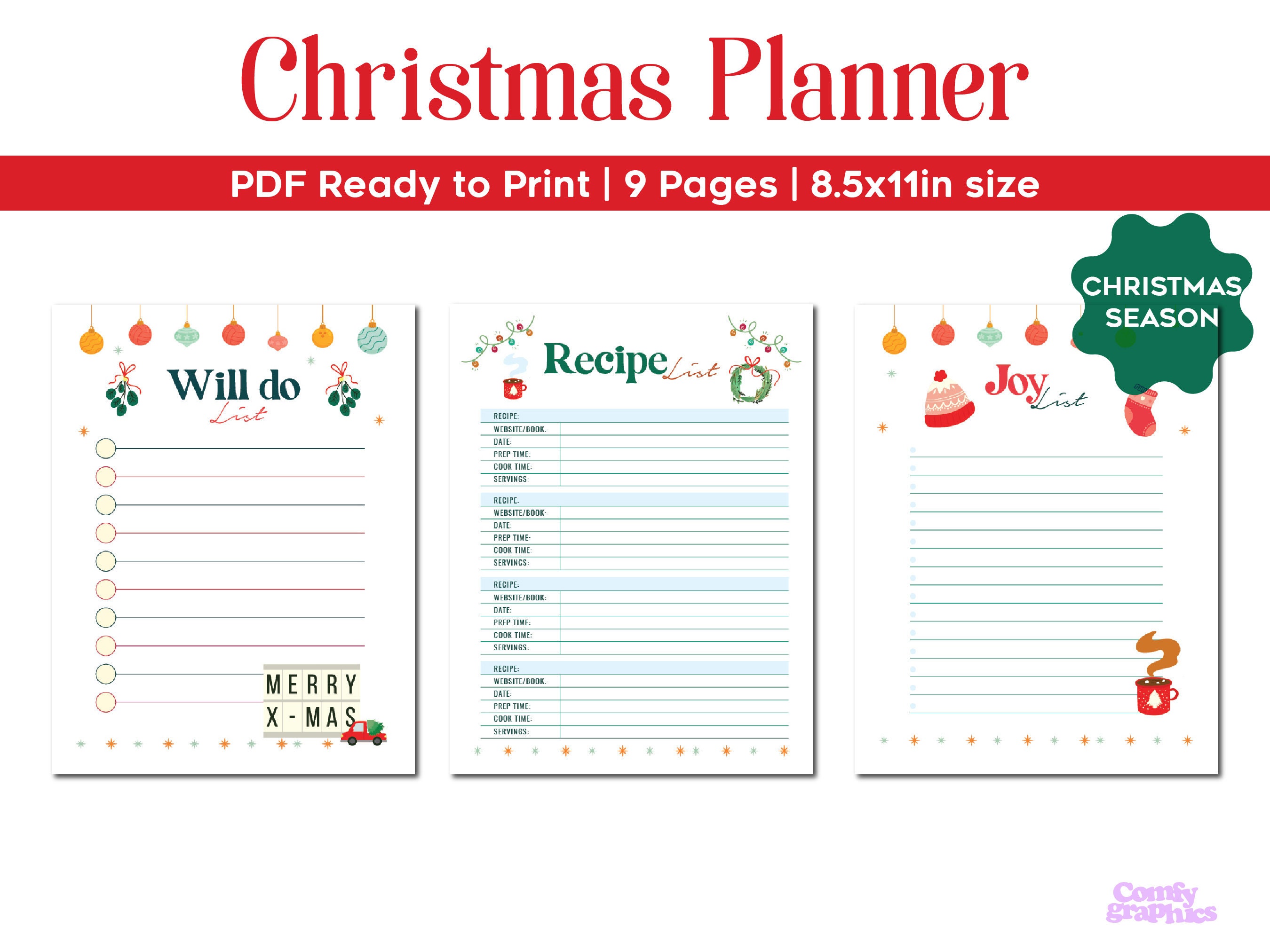 Christmas Planner Printable Holiday Planner Gift List to Do - Etsy