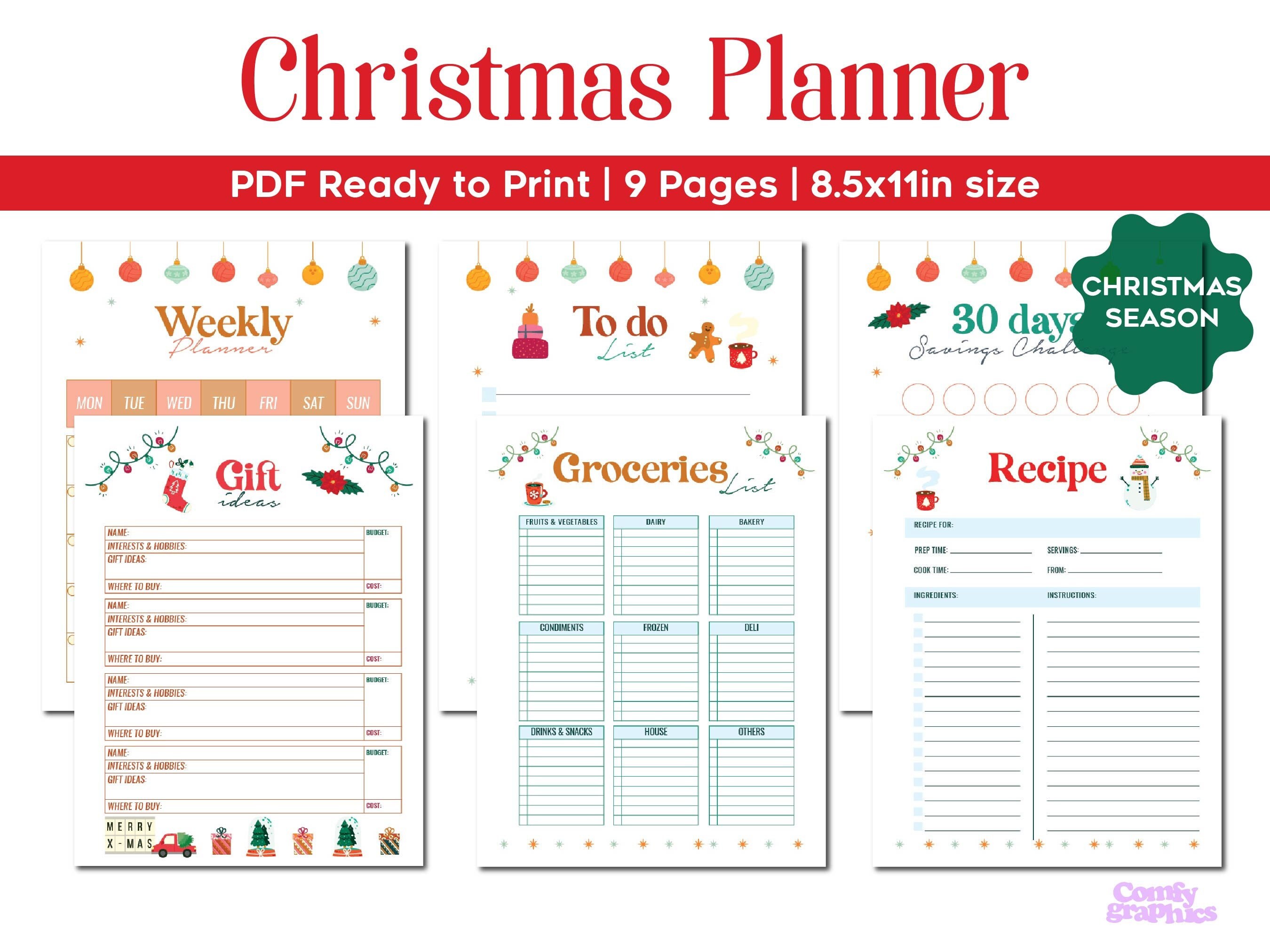 Christmas Planner Printable Holiday Planner Gift List to Do - Etsy