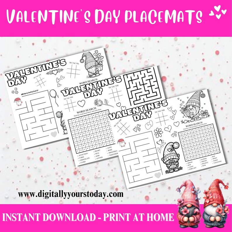 Valentine's Day Activity Placemats for Kids of All Ages 12 Different ...