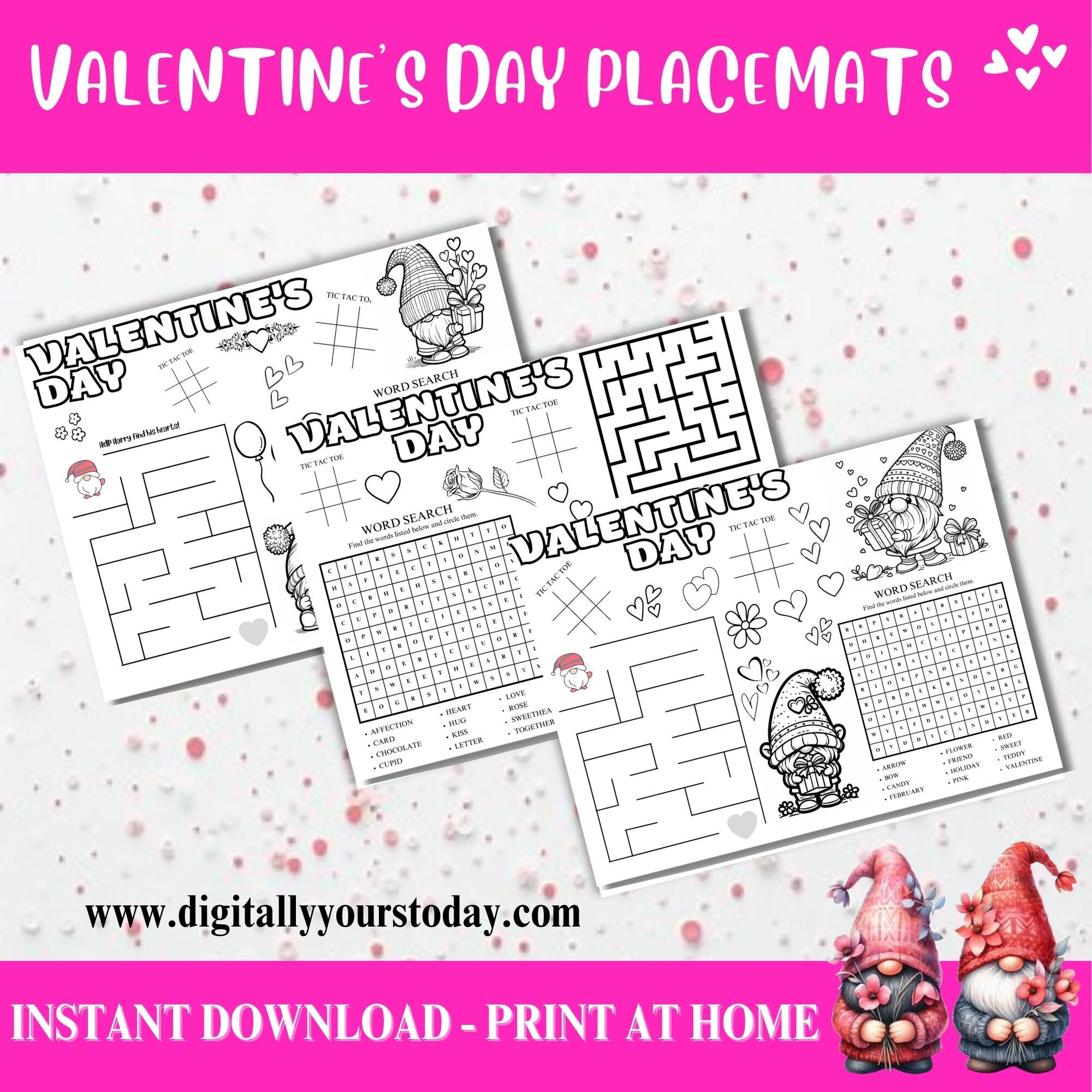 Valentine's Day Activity Placemats for Kids of All Ages 12 Different ...