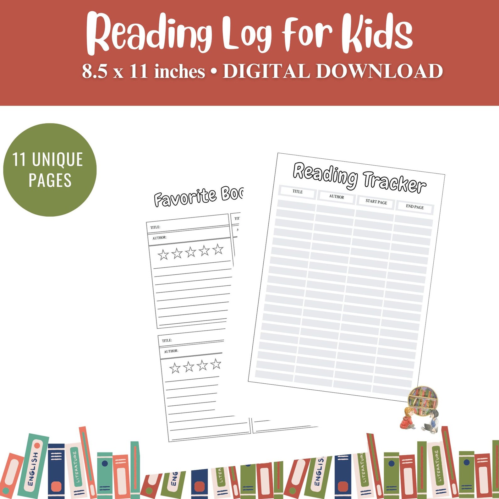 Reading Log for Kids | Instant Download | Reading Planner/ Journal for ...