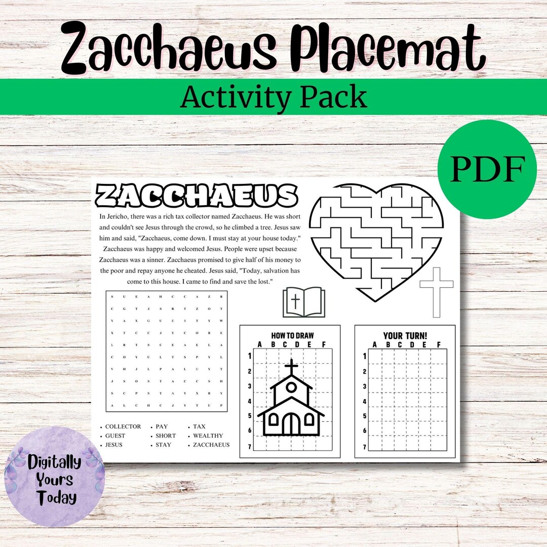 Zacchaeus Bible Story Placemats - All Ages | 15 Different Designs ...