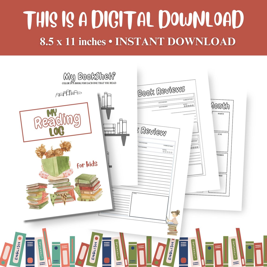 Reading Log for Kids Instant Download Reading Planner/ Journal for ...