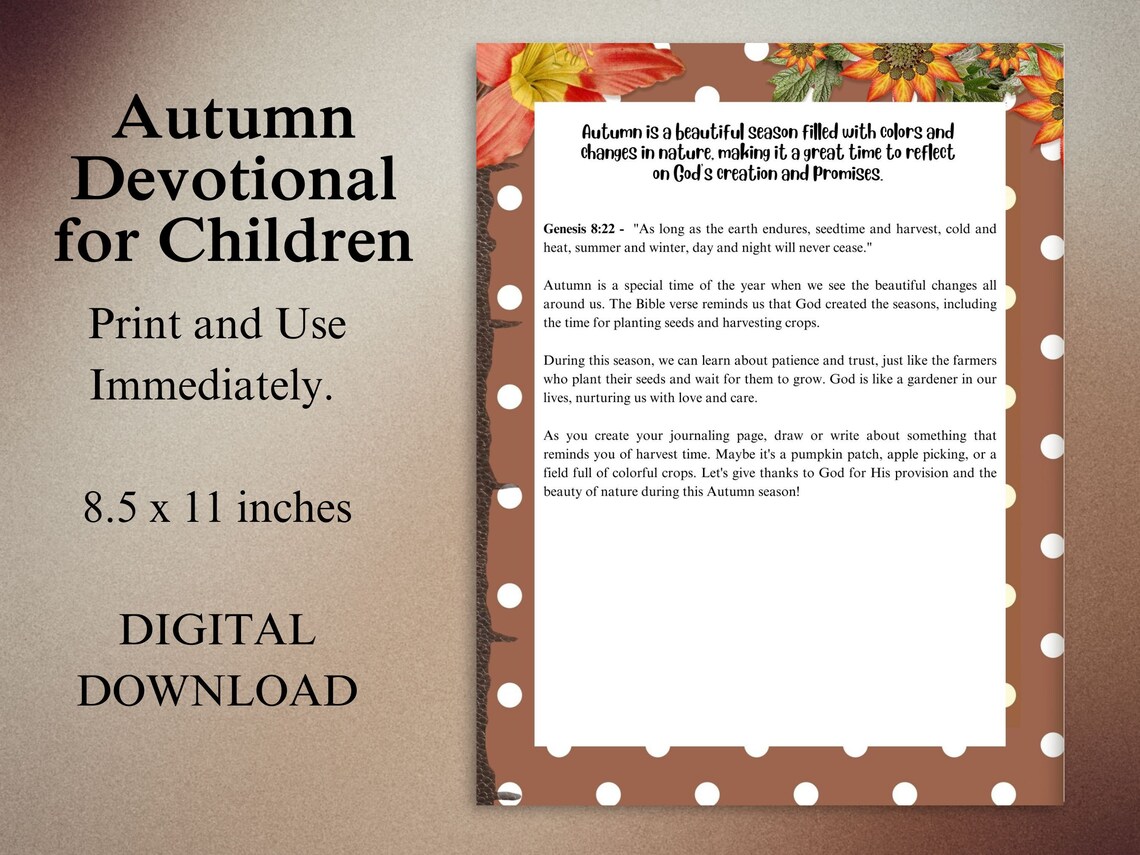 Autumn Devotional for Children | Printable Activity |bible Verses - Etsy