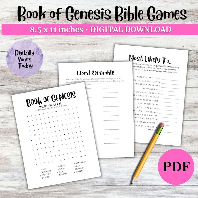 Book of Genesis Bible Games: Family Friendly Activities (digital PDF ...