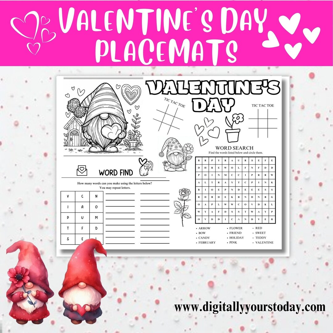Valentine's Day Activity Placemats for Kids of All Ages 12 Different ...