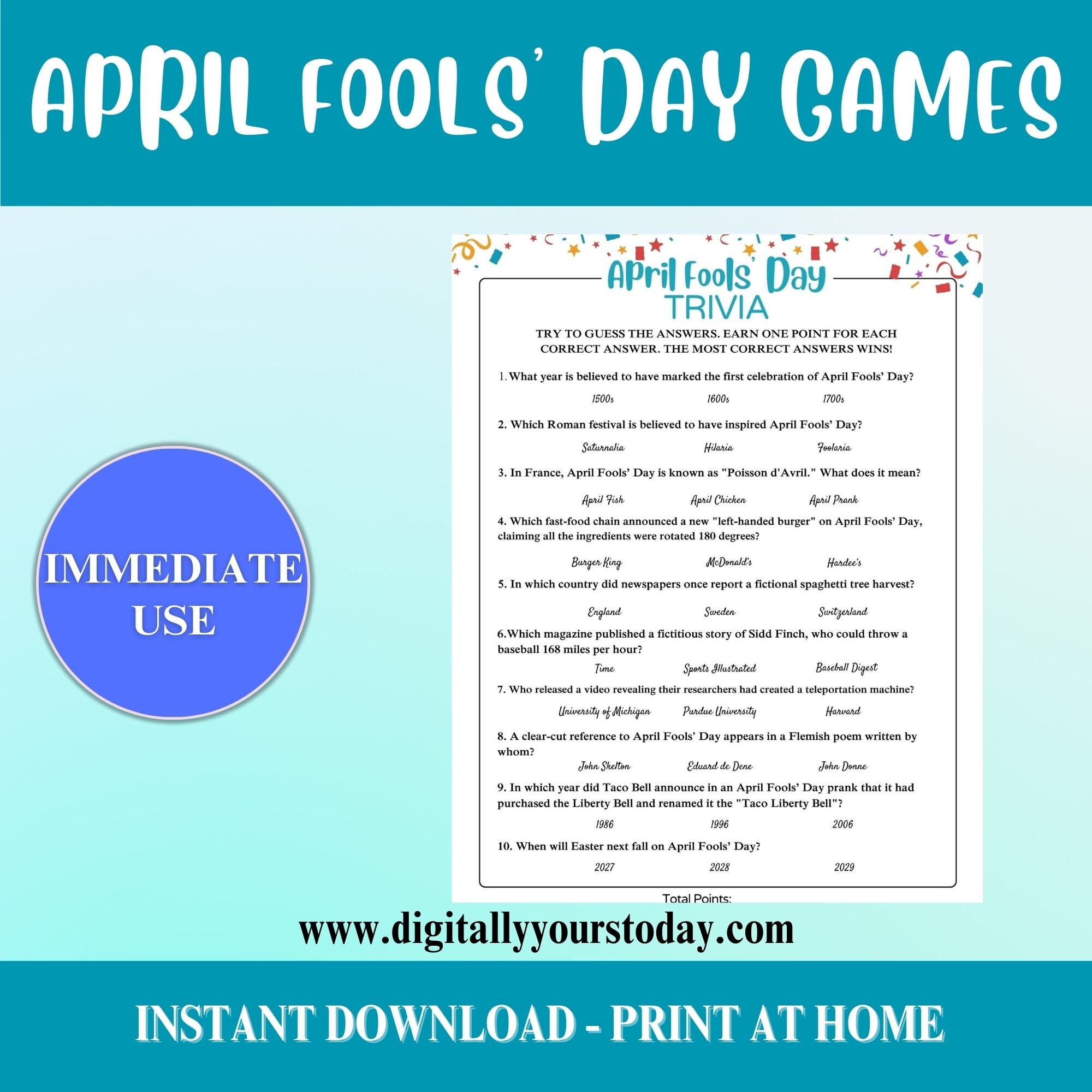 April Fools' Day Games Printable Bundle for Family, Classroom and ...