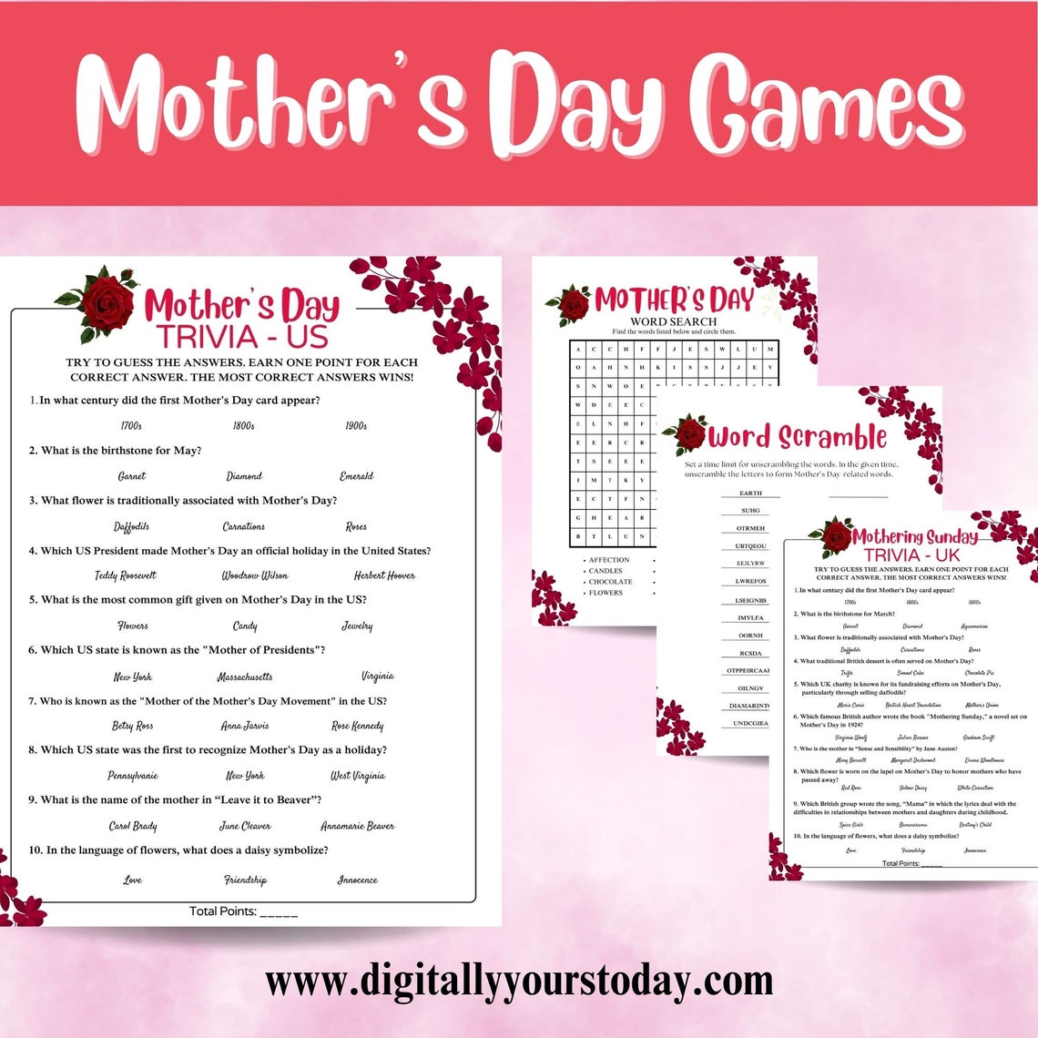 Mother's Day Game Printable Bundle Fun Games for Mum Mothering Sunday ...