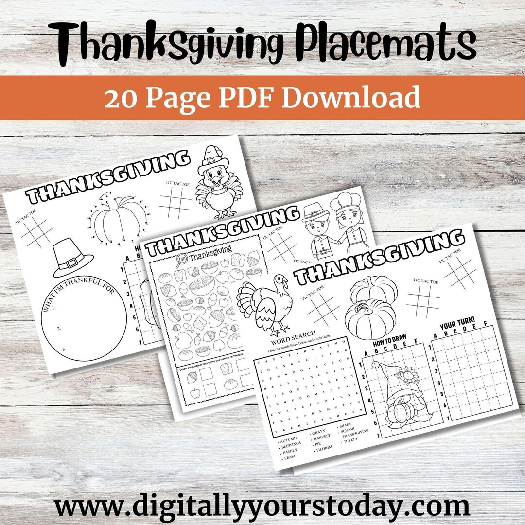 Thanksgiving Kids Activity Placemats: Printable Games, Coloring (PDF ...