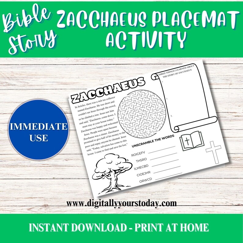 Zacchaeus Bible Story Placemats - All Ages | 15 Different Designs ...