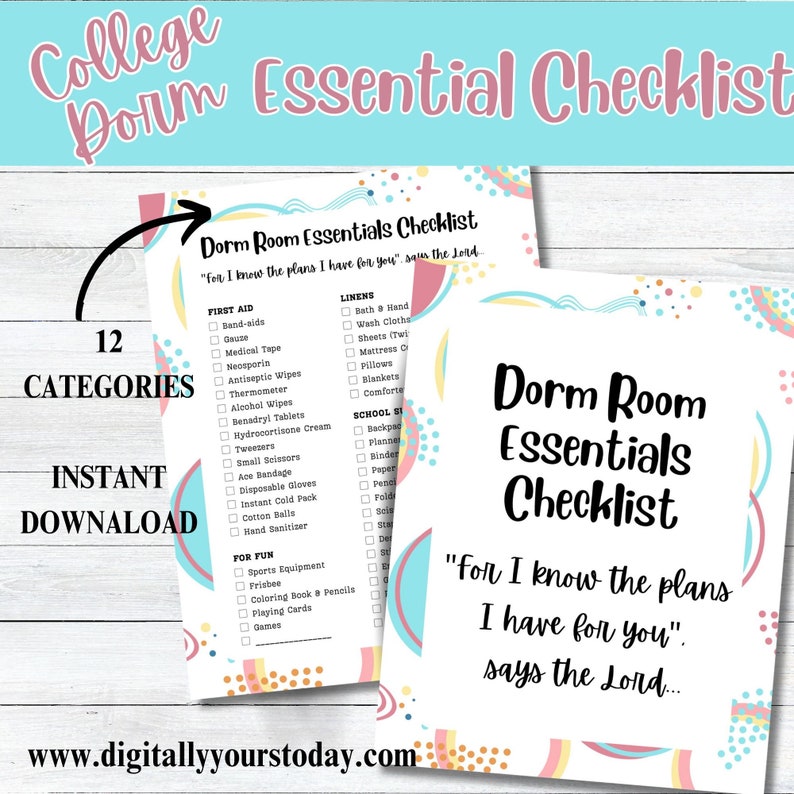 College Dorm Essentials Checklist: Printable Packing List (digital ...