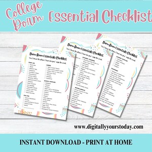 College Dorm Essentials Checklist: Printable Packing List (digital ...