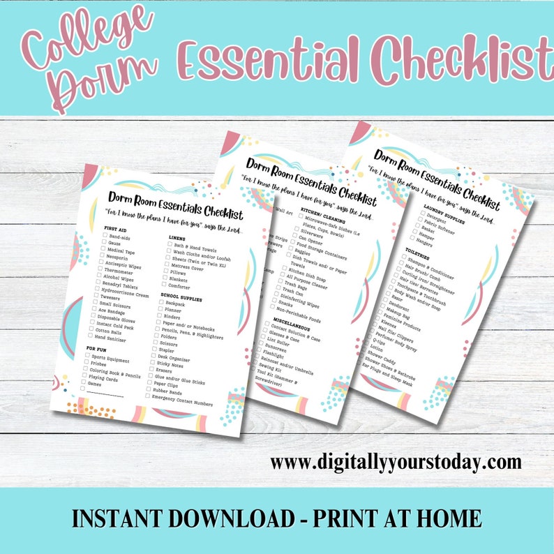 College Dorm Essentials Checklist: Printable Packing List (digital ...