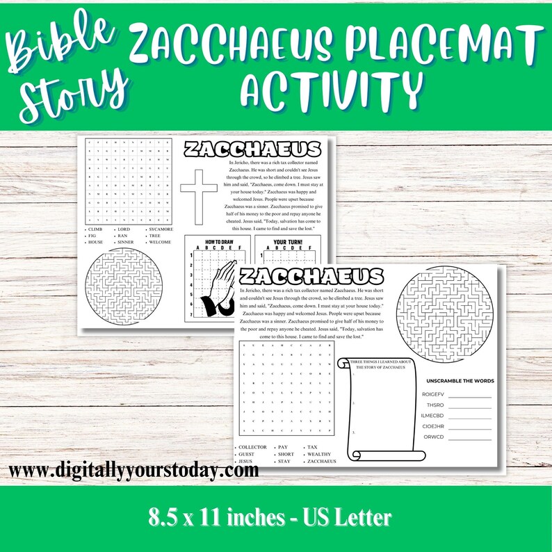 Zacchaeus Bible Story Placemats - All Ages | 15 Different Designs ...